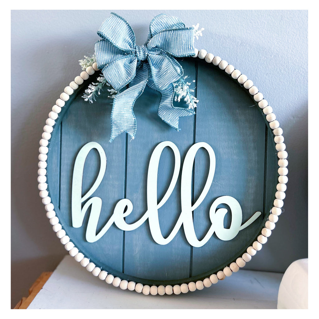 14" 3D Hello Door-Hanger w/beaded border – Hammer & Stain North Shore