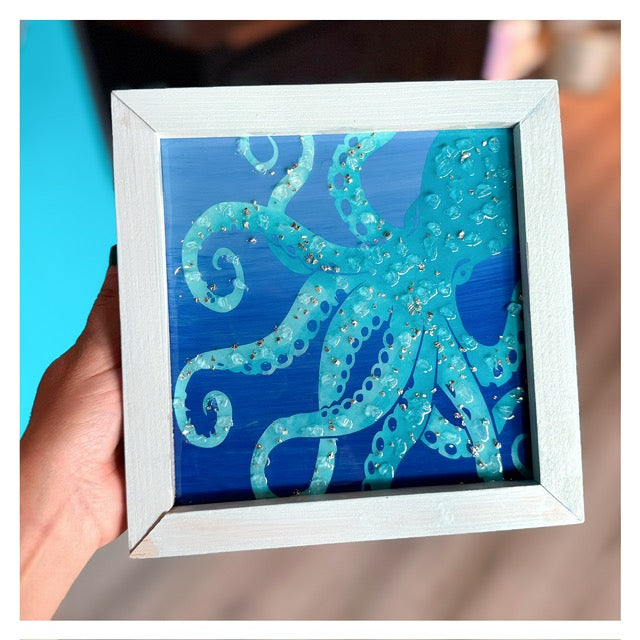 Octopus with sparkles 8x8" Framed Sign – Hammer & Stain North Shore