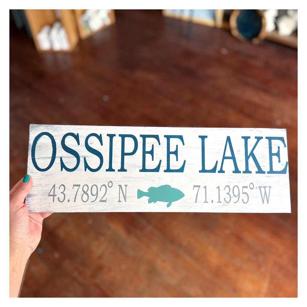 Ossipee Lake w/Coordinates 6x18" Sign – Hammer & Stain North Shore